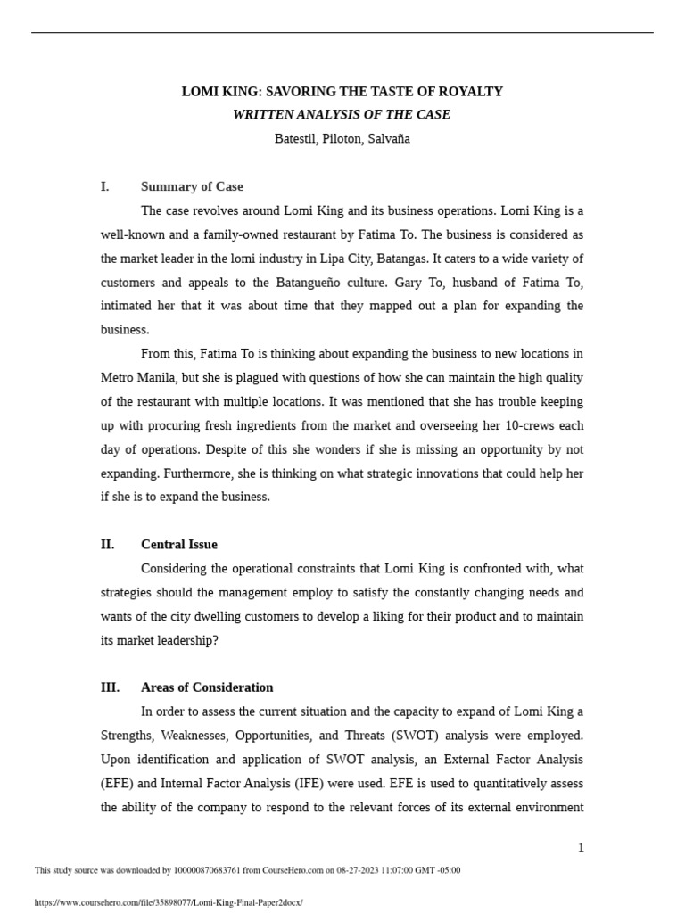 Lomi King Final Paper2 | PDF
