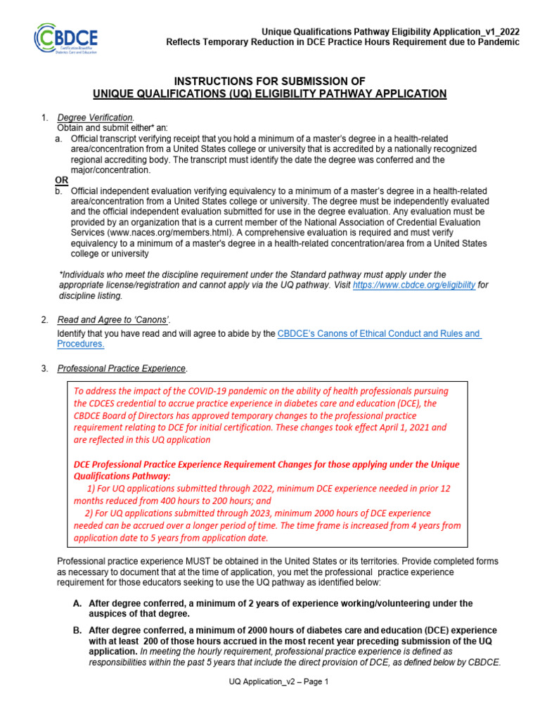 Unique Qualifications Pathway Application | PDF