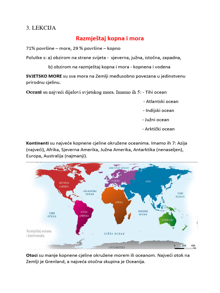 Lekcija - Razmještaj Kopna I Mora | PDF