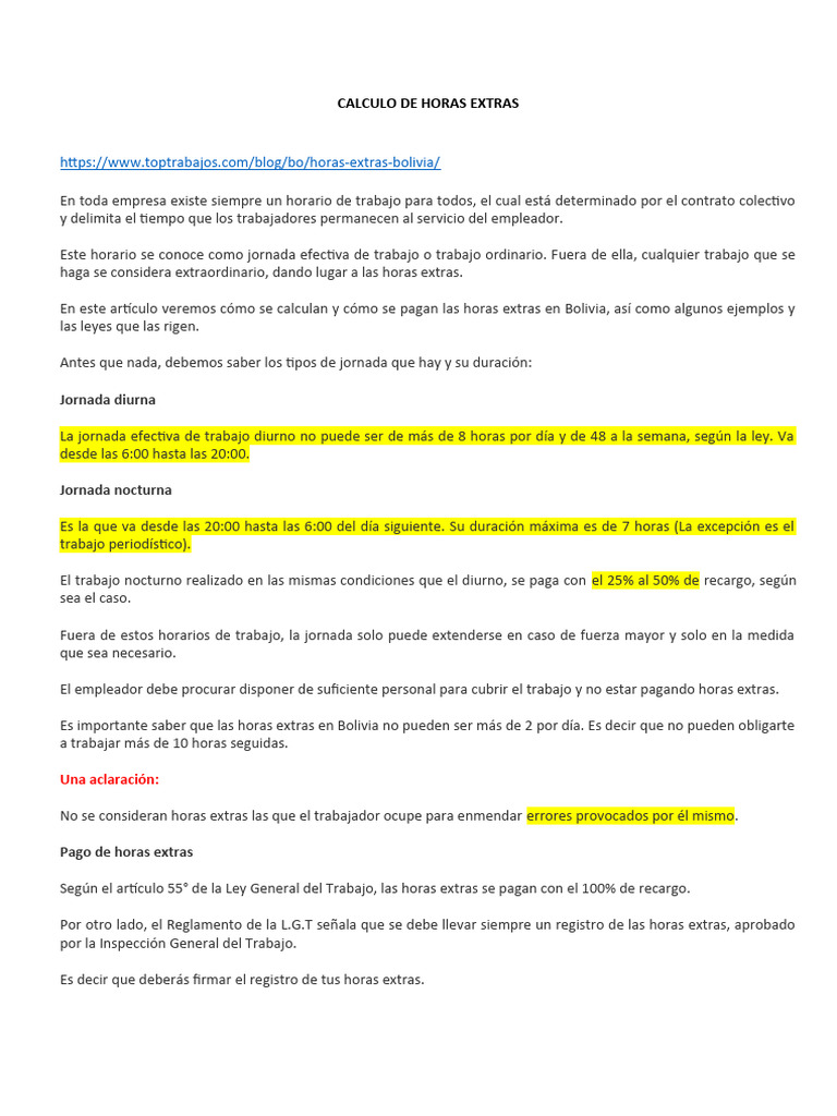 Calculo de Horas Extras | PDF | Salario | Tiempo extraordinario