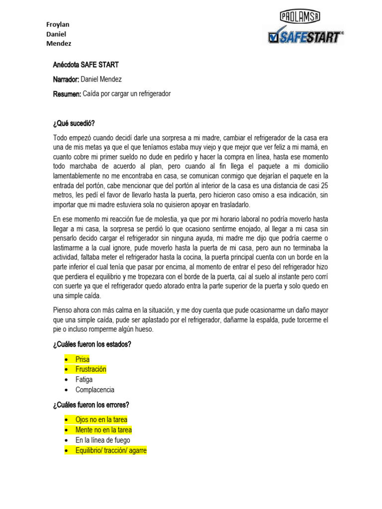 Anécdota SAFE START | PDF