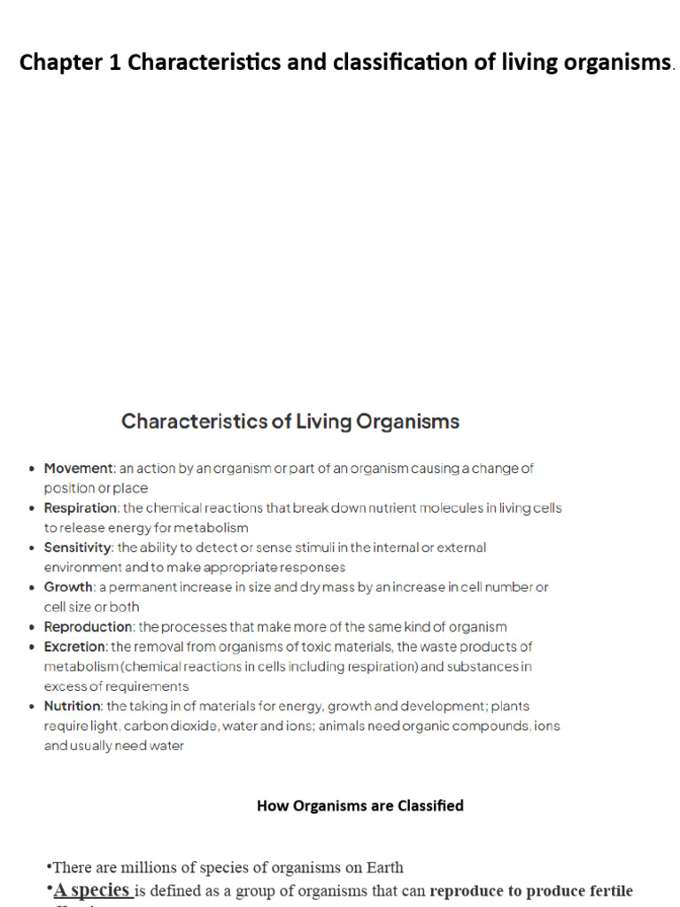 Chapter 1 Characteristics and Classification of Living Organisms | PDF ...