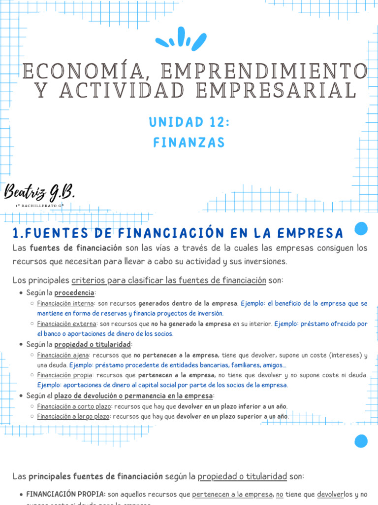 Tema 12 Eco, Emp y Act - Emp 1º Bach G | PDF | Bancos | Interés