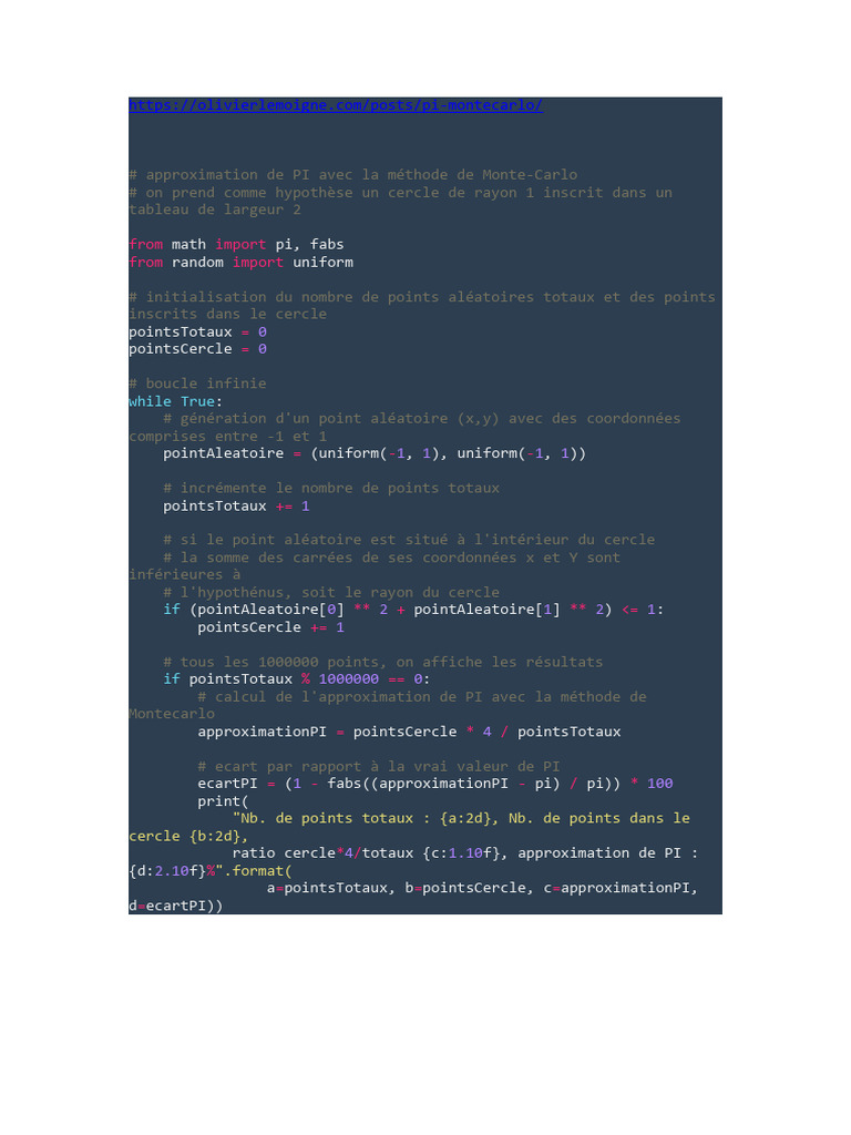 Approximation de PI Avec La Méthode de Monte Avec Python | PDF
