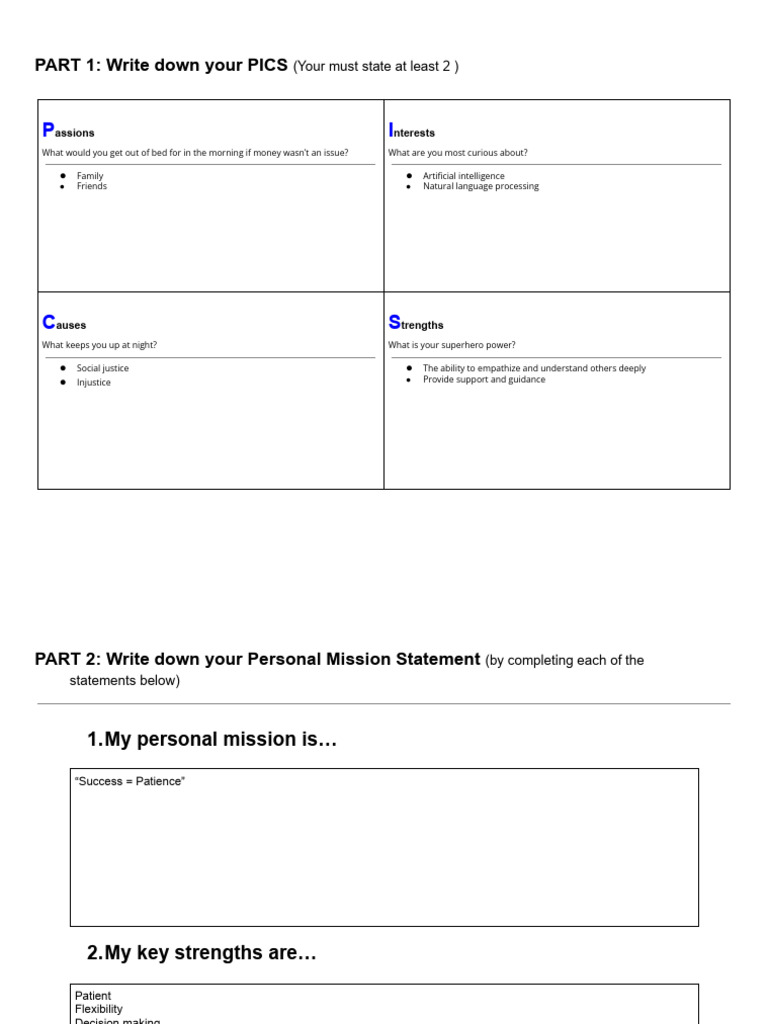PICS and Personal Mission Statement | PDF