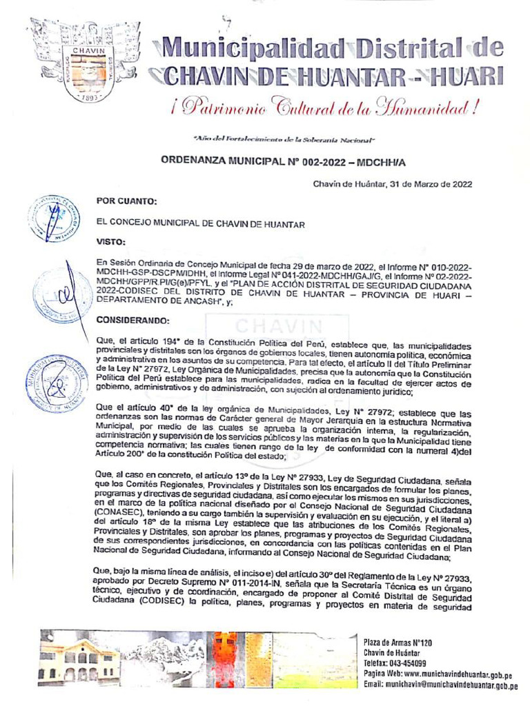 Ordenanza Municipal #002-2022 | PDF