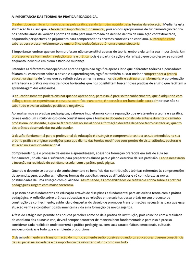 A Importância Das Teorias Na Prática Pedagógica | PDF | Pedagogia ...