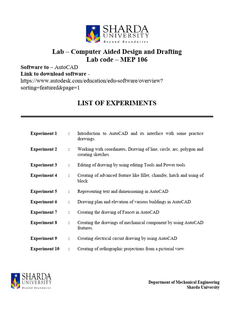 List of Exercises and LABMANUAL - MEP106 | PDF