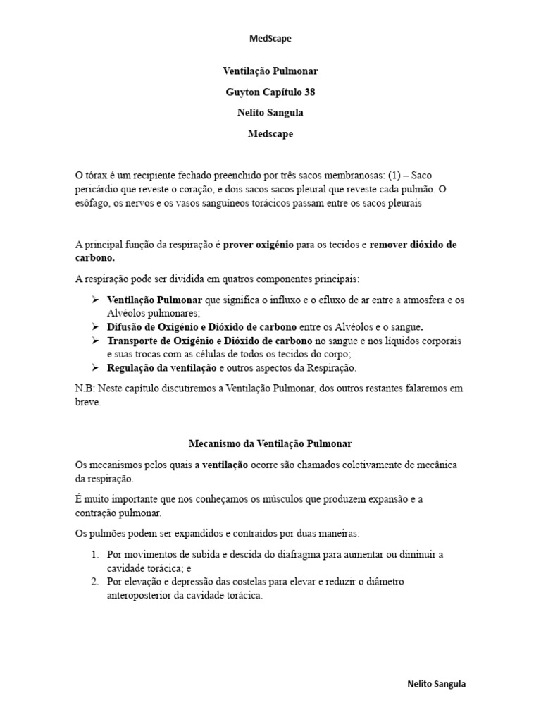 Capítulo 38 Guyton - Nelito Sangula | PDF | Pulmão | Tensão superficial