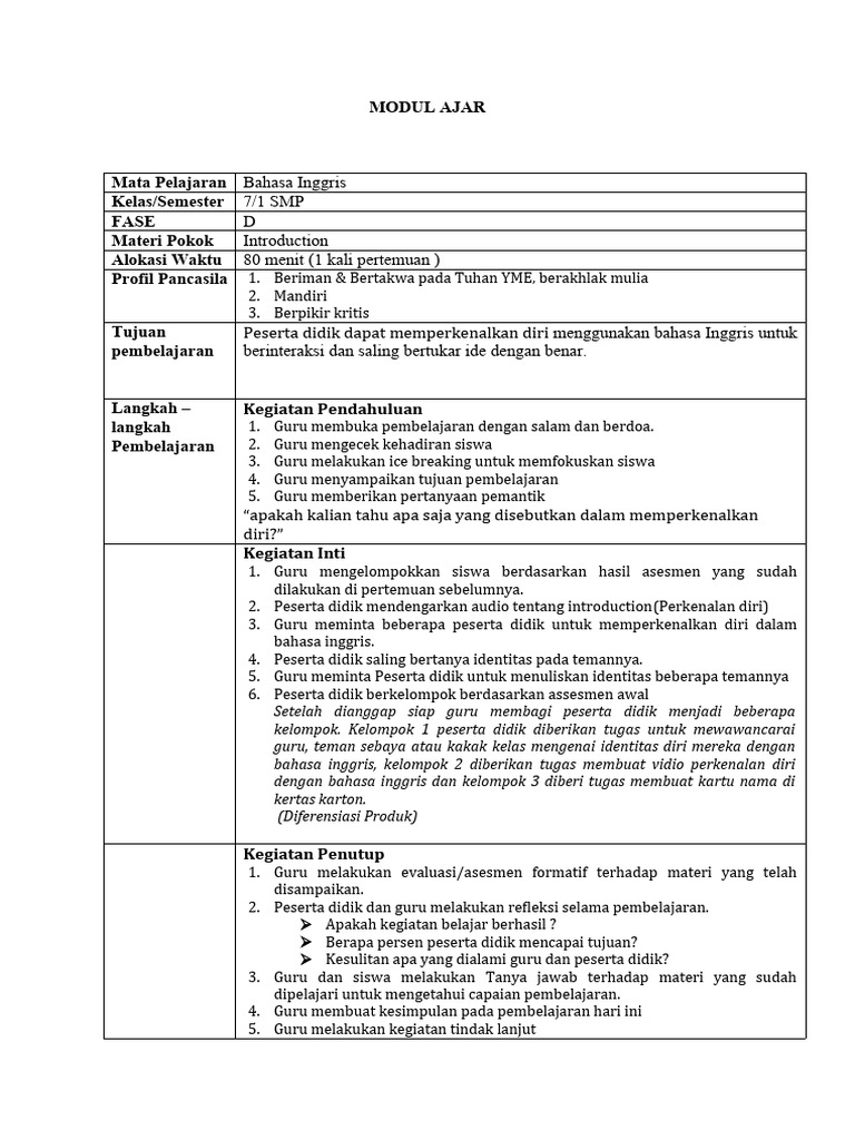 Modul Ajar English 4 Komponen | PDF