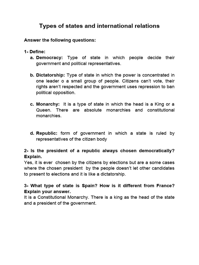 Types of States and International Relations | PDF