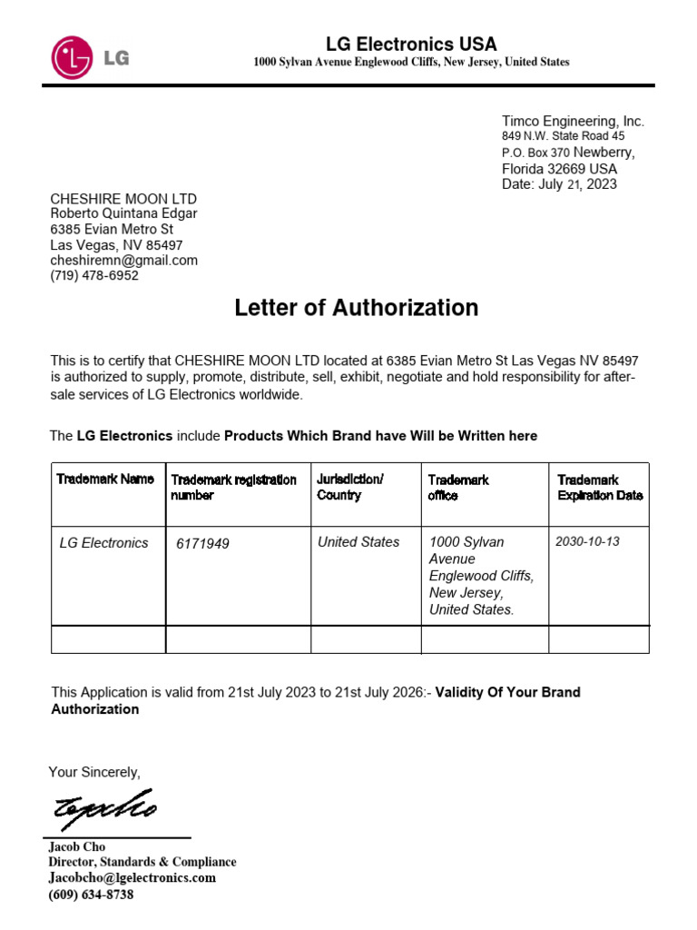 L.G Electronics Letter of Authorization For Resellers | PDF