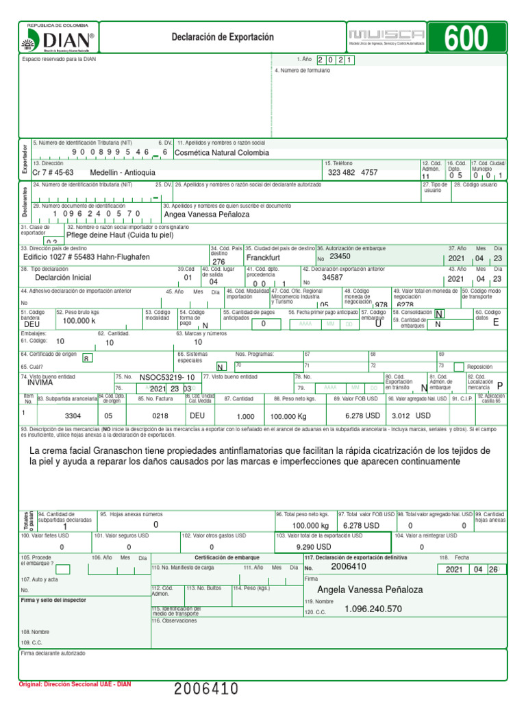 Declaración de Exportación | PDF | aduana | Arancel