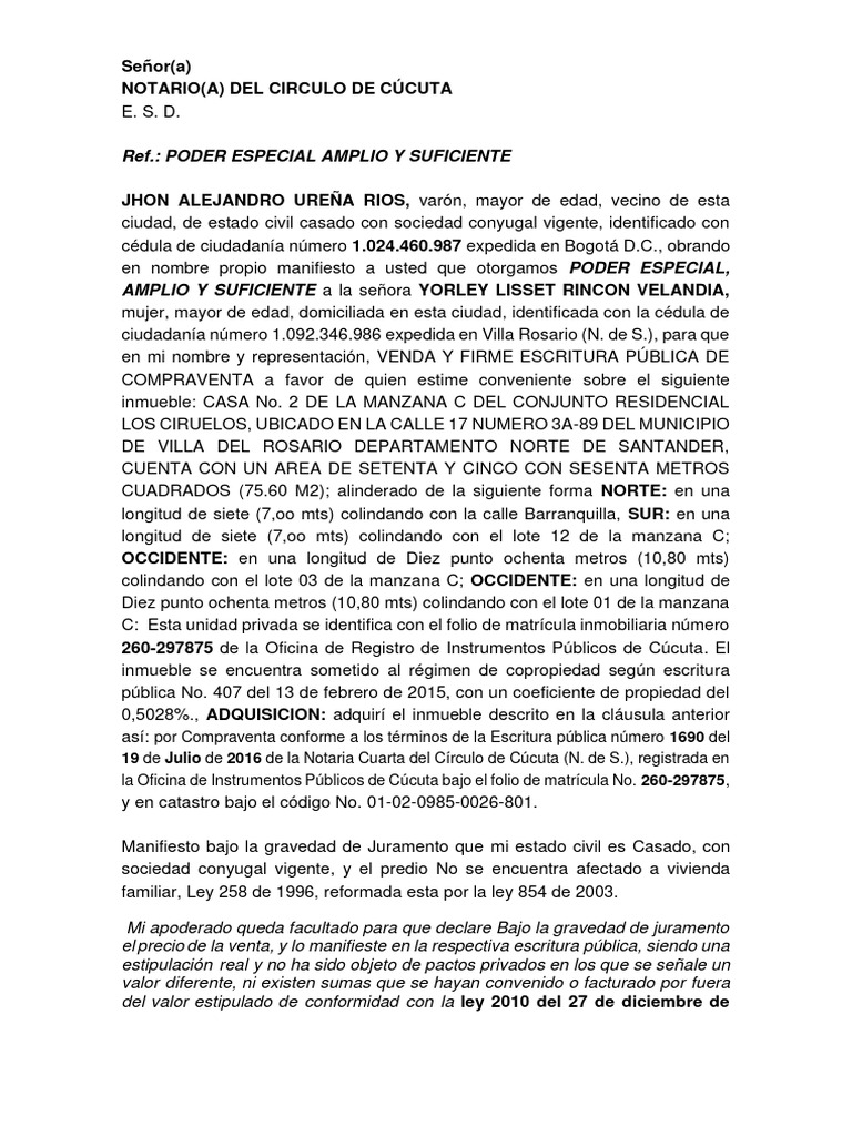 Poder para Venta, Inmueble | PDF | Derecho Civil (Common Law) | Ley común