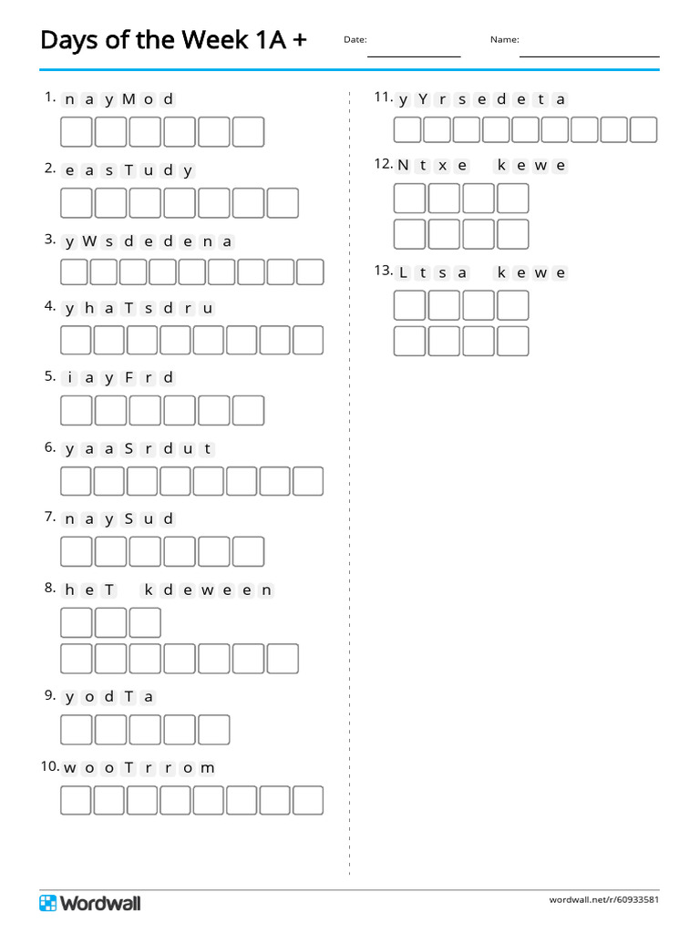 Days of The Week 1a Anagram | PDF