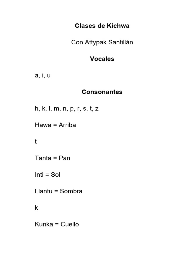 Aprender Kichwa: Vocales, Pronombres y Más | PDF | Verbo | Lingüística