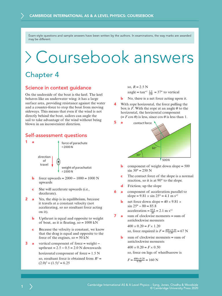 Coursebook Answers Chapter 4 Asal Physics | PDF