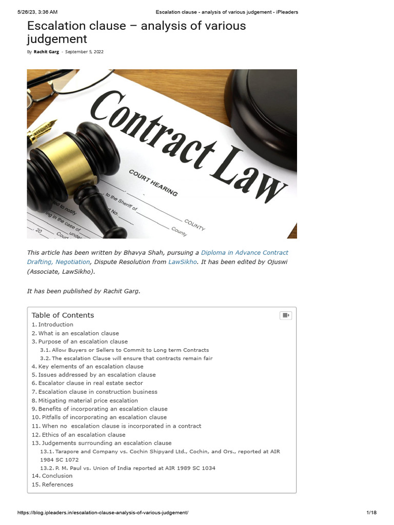 Escalation Clause - Analysis of Various Judgement - Ipleaders | PDF