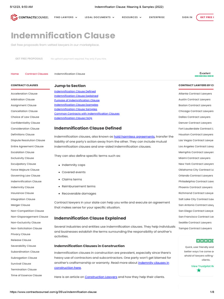 Indemnification Clause - Meaning & Samples (2022) | PDF | Indemnity ...