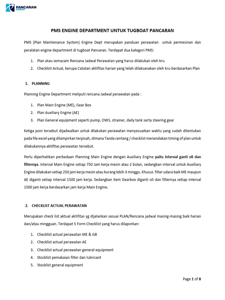 Panduan PMS untuk Engine Tugboat | PDF | Teknologi & Rekayasa