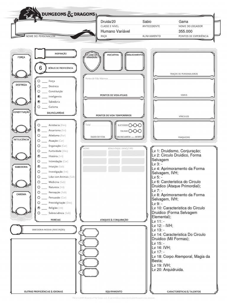 RPG D&D - Ficha Editável | PDF | Direito