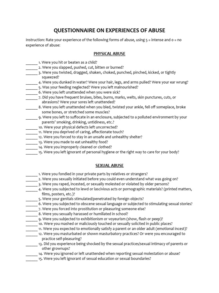Questionnaire On Experiences of Abuse | PDF