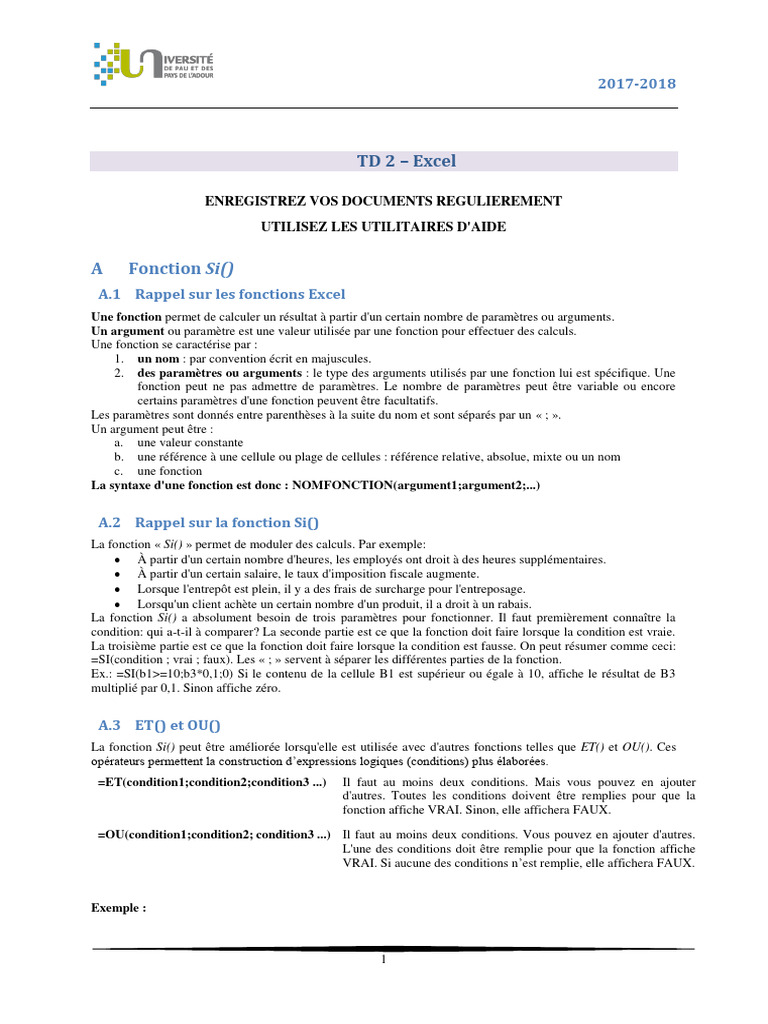 TD2 Excel | Descargar gratis PDF | Microsoft Excel