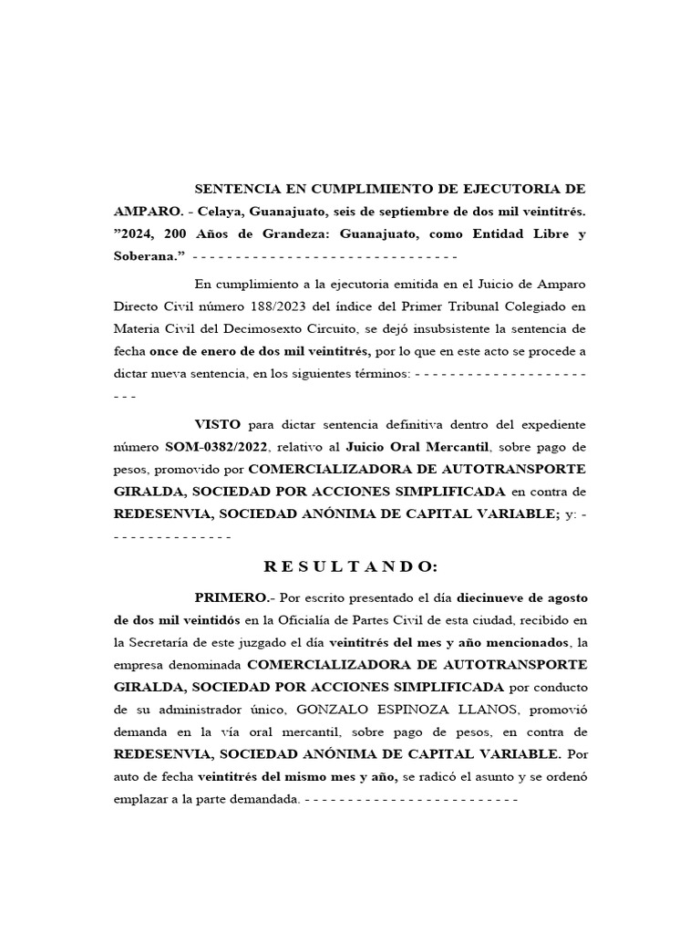 Nueva Sentencia Mercantil para Amparo | PDF | Sentencia (ley) | Business
