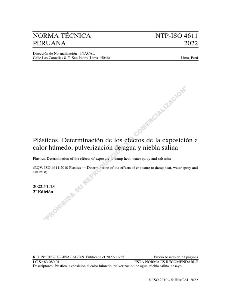 NTP-IsO 4611.2022.plásticos - Deter de Los Efectos de La Exposición A ...