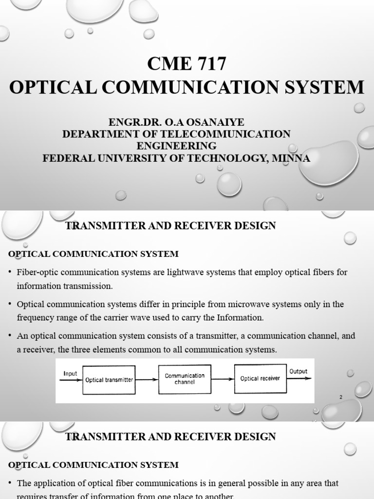 CME 717 Optical Communication System | PDF | Fiber Optic Communication | Communications System