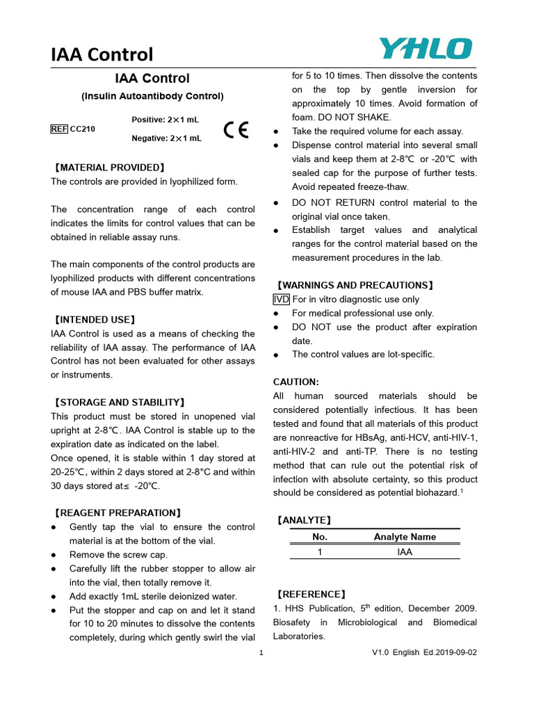 CC210-IAA Control-Instruction For Use | PDF | Assay | Personal ...