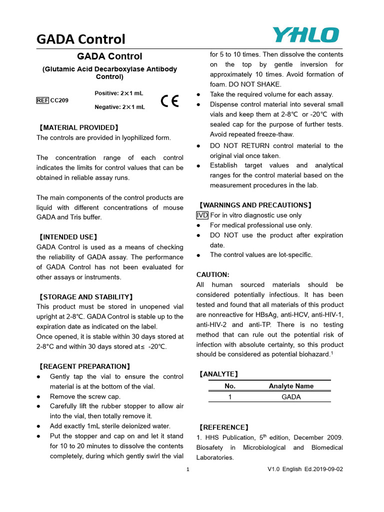 CC209-GADA Control-Instruction For Use | PDF | Assay | Personal ...