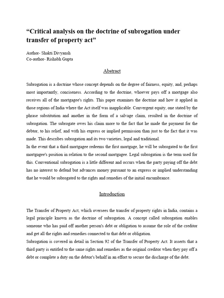 Subrogation - An Analysis | PDF | Mortgage Law | Subrogation