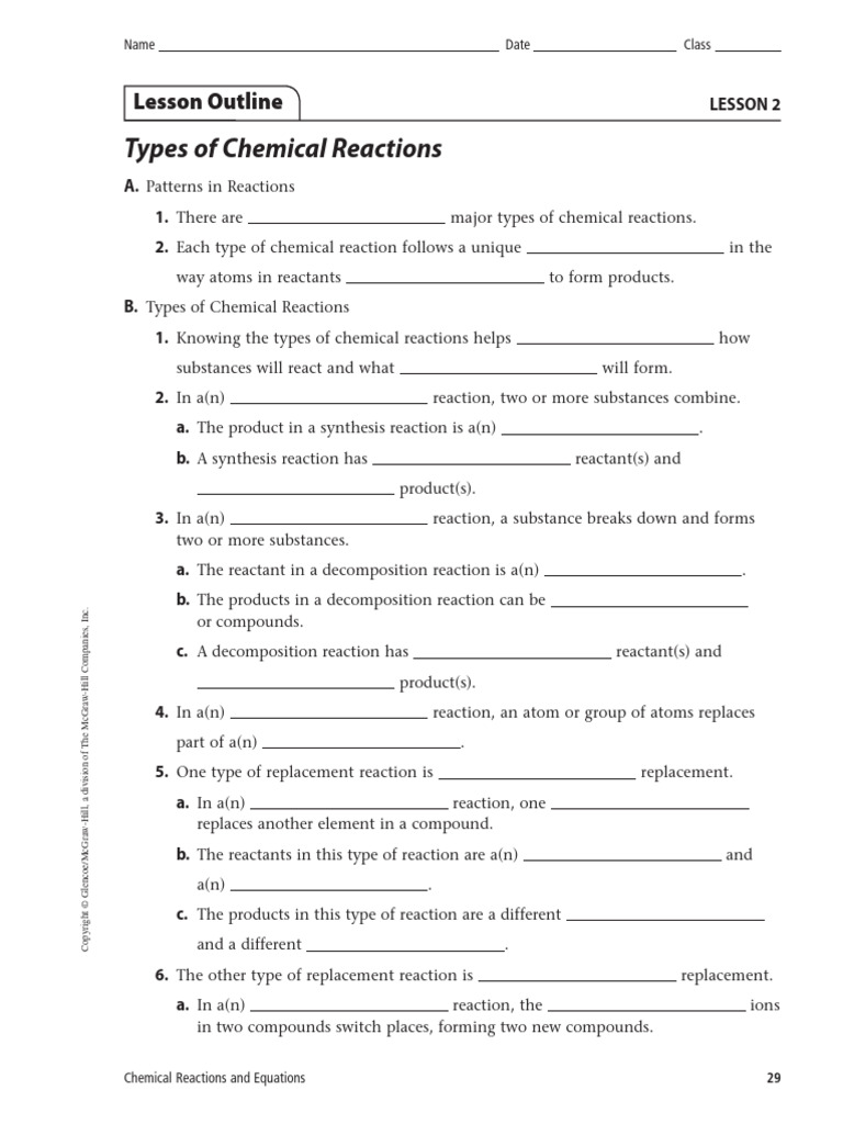 Lesson 2 CH 9 G 9 Worksheet | PDF | Chemical Reactions | Chemical Compounds
