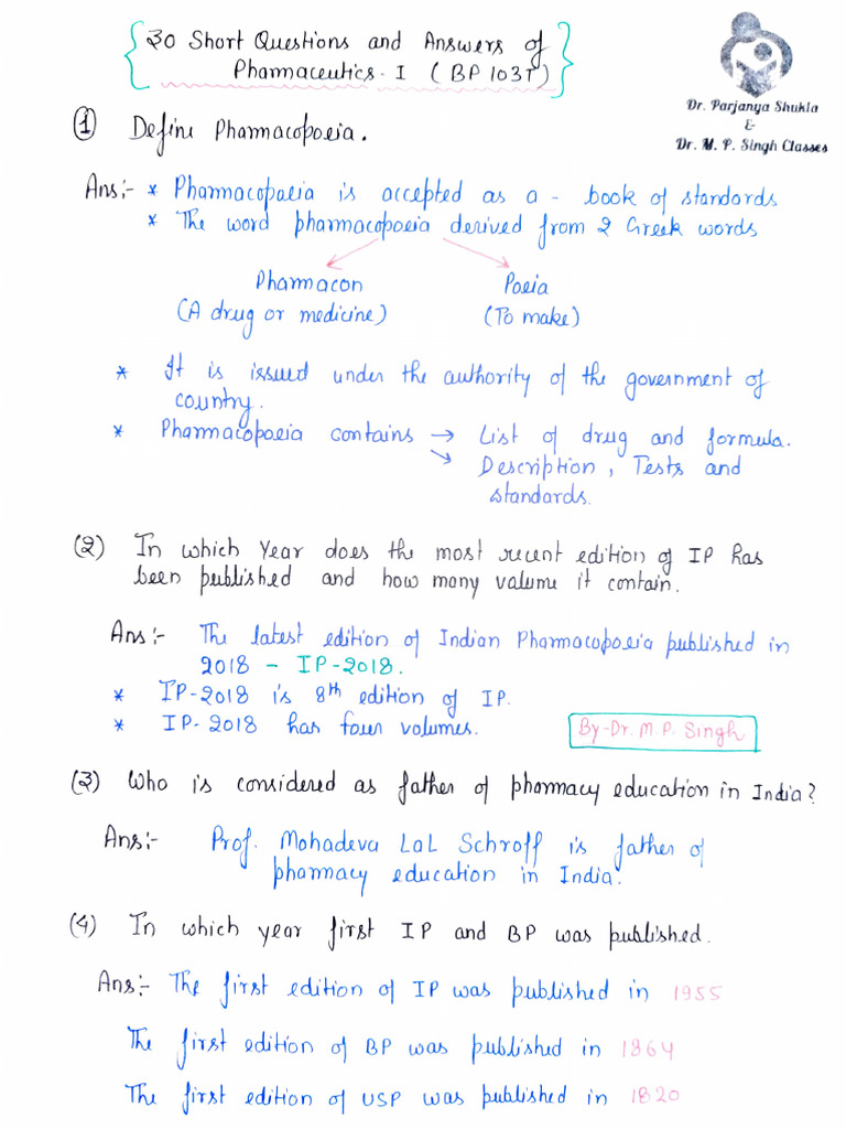 30 Important Short Questions Pharmaceutics-I | PDF | Chemical Substances | Chemistry