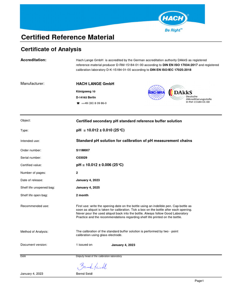 Certified Reference Material: Certificate of Analysis | PDF | Ph ...