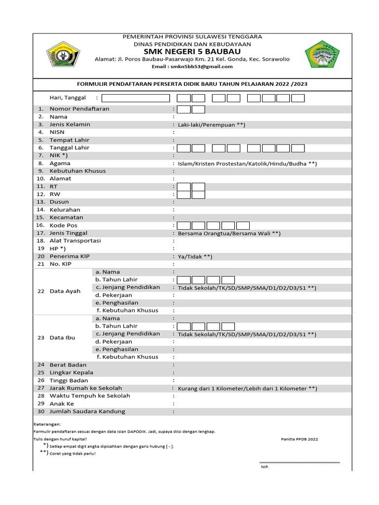 Formulir PPDB Versi Dapodikdas SMK | PDF