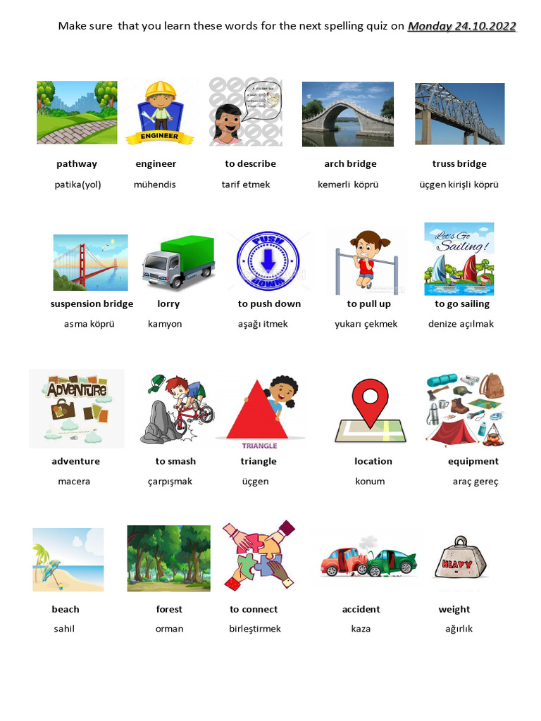 Spelling Quiz Vocabulary List | PDF