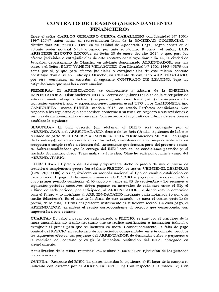 Contrato de Leasing para Maquinaria | PDF | Finanzas y dinero