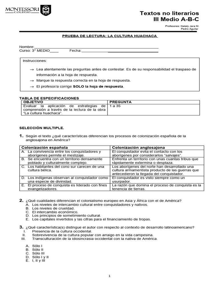 Prueba Cultura Huachaca | PDF | Publicidad | Colonialismo