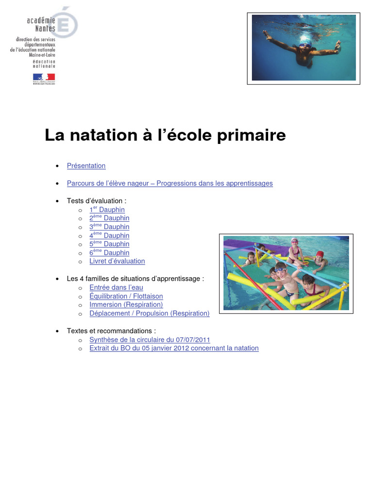 La Natation A L Ecole Primaire Avril 2014 | PDF