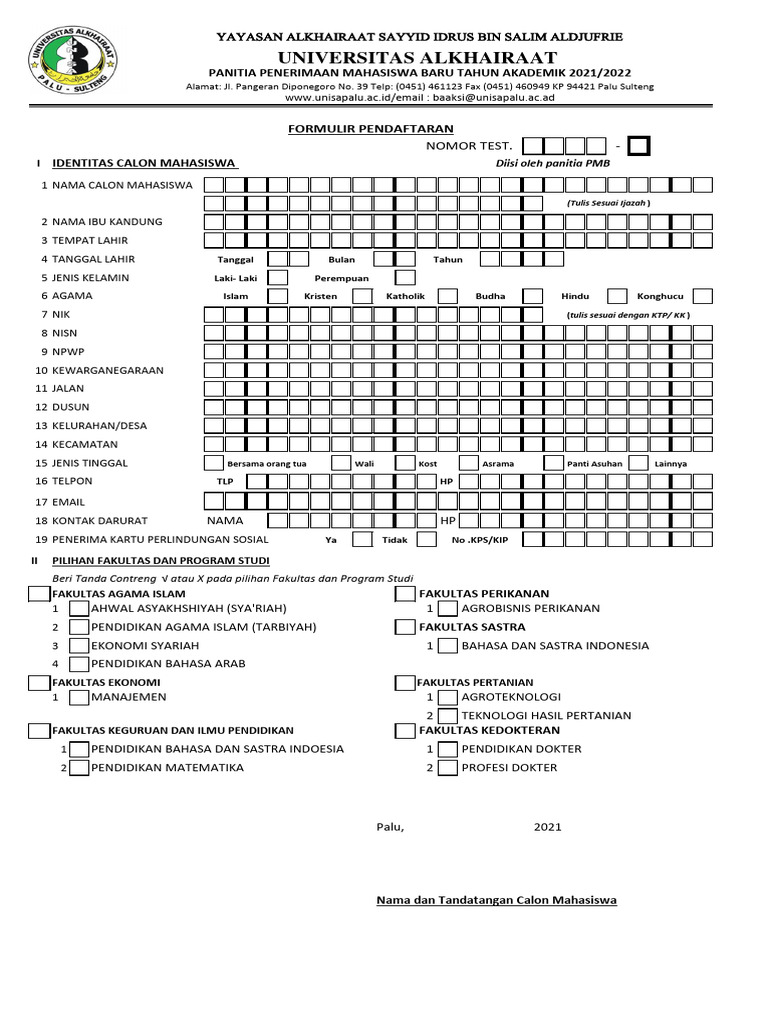 Formulir PMB Unisa 2021 | PDF