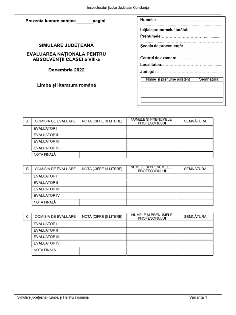 Simulare EN - Constanta | PDF