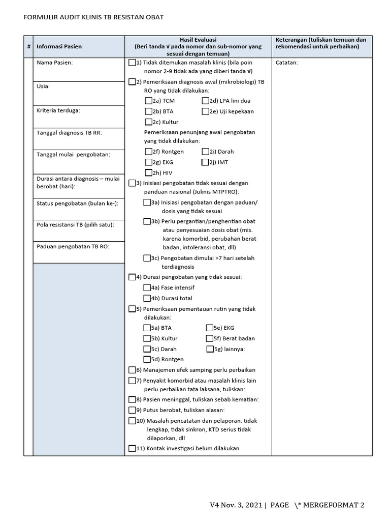 Form Audit Klinis V4 2022 | PDF