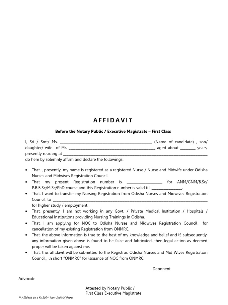 AFFIDAVIT FORMAT FOR NOC | PDF