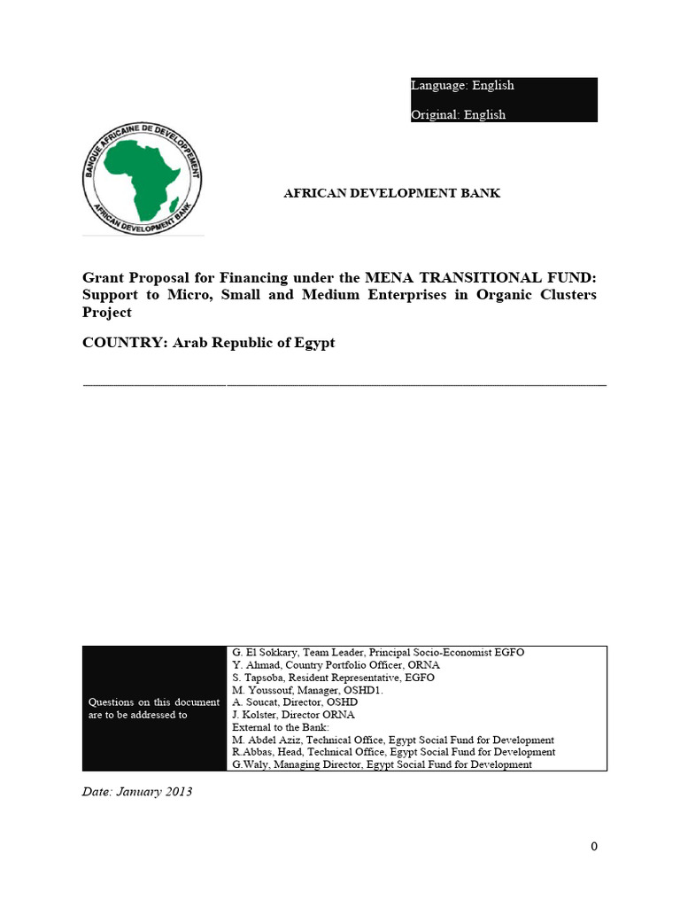 Egypt MSME Cluster Development Proposal With SFD For Financing Under ...