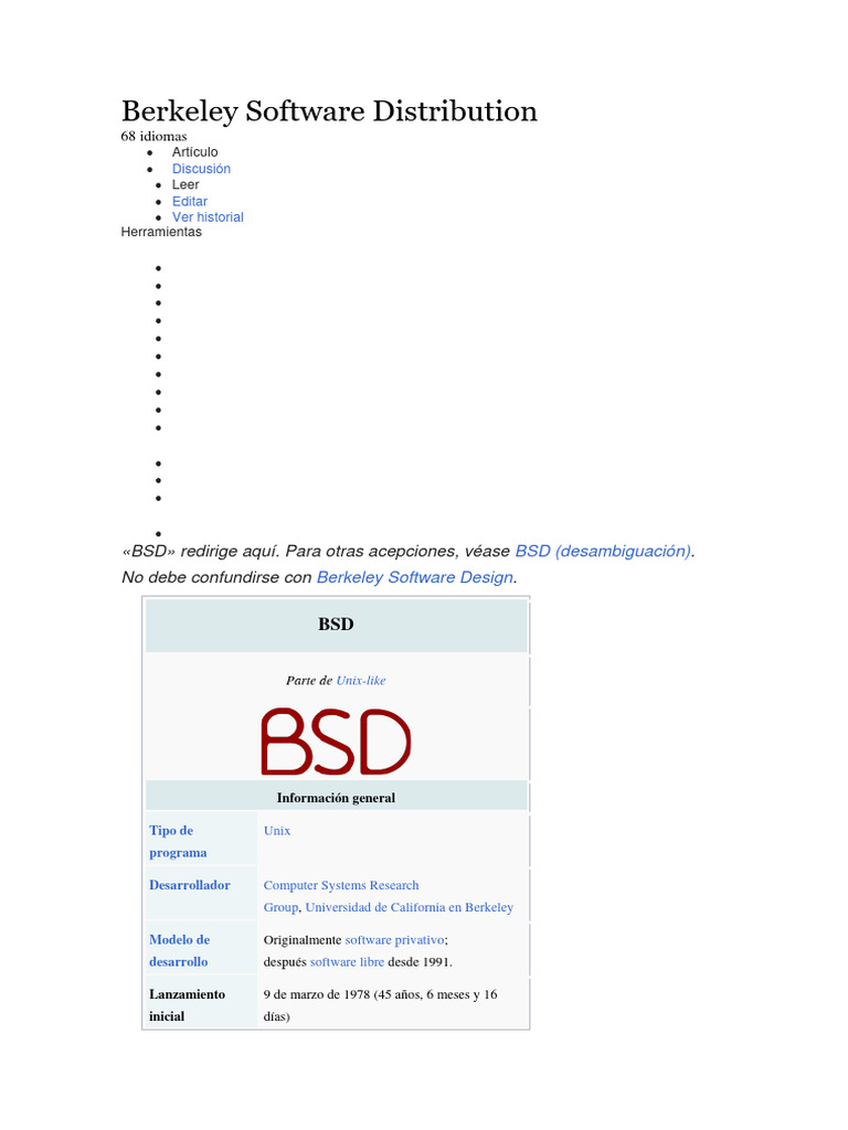 Berkeley Software Distribution | PDF | Distribución de software de Berkeley | Unix