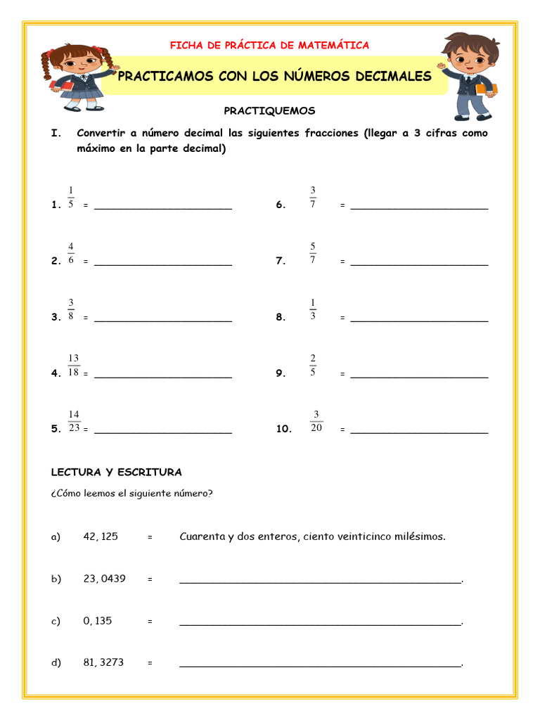 Lunes 25.09-Ficha Mat-Practicamos Con Los Números Decimales | PDF