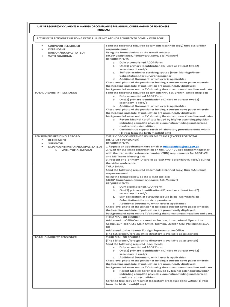 Acop LIST OF REQUIRED DOCS | PDF