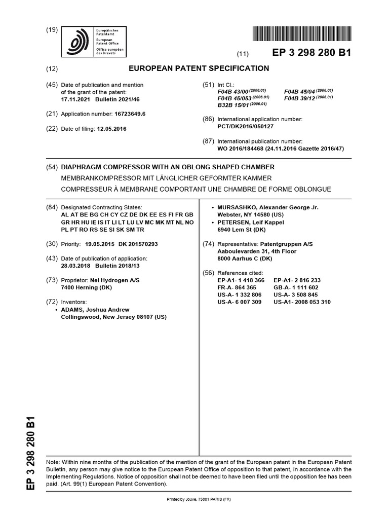 ADAMS, JR., Petersen - 2016 - Diaphragm Compressor With An Oblong Shaped Chamber | PDF | Valve ...